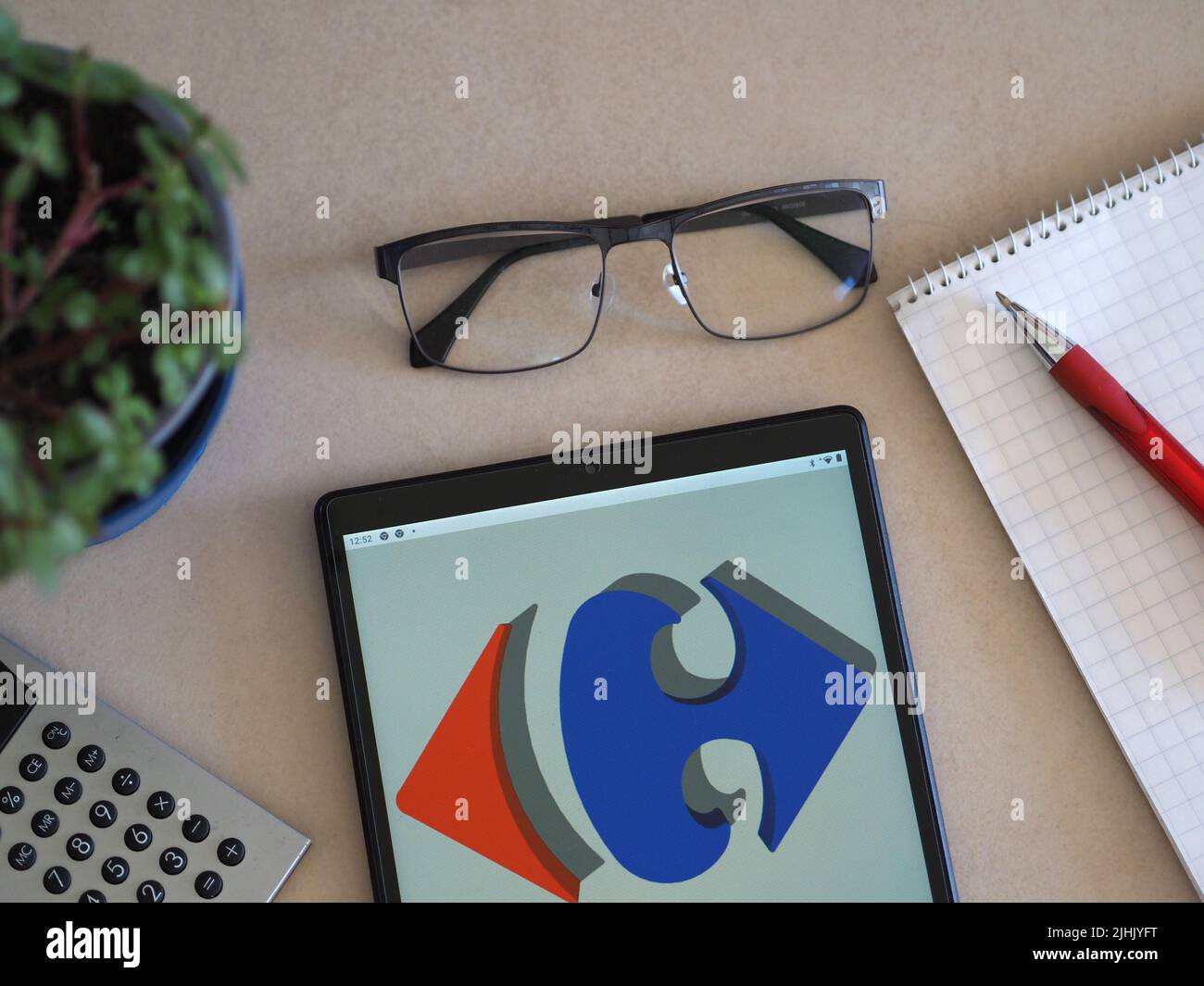 In this photo illustration, Carrefour SA logo seen displayed on a ...