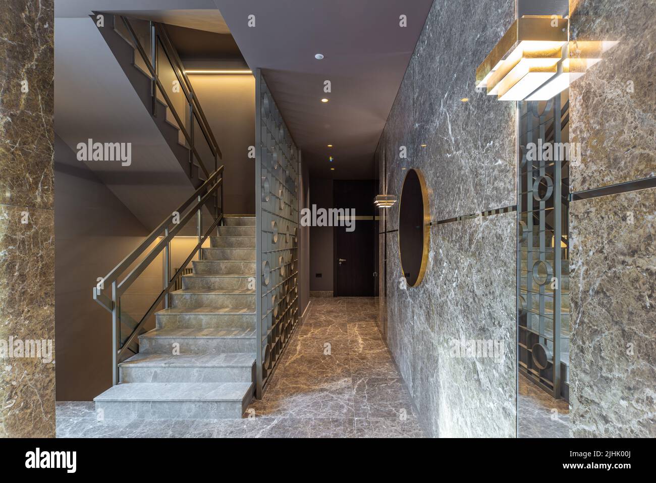 Modern interior of entrance hall in luxury residential apartment ...