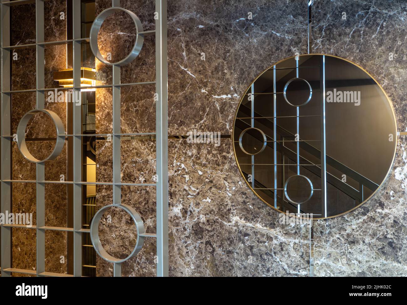 Modern interior of entrance in luxury residential building. Mirror on ...