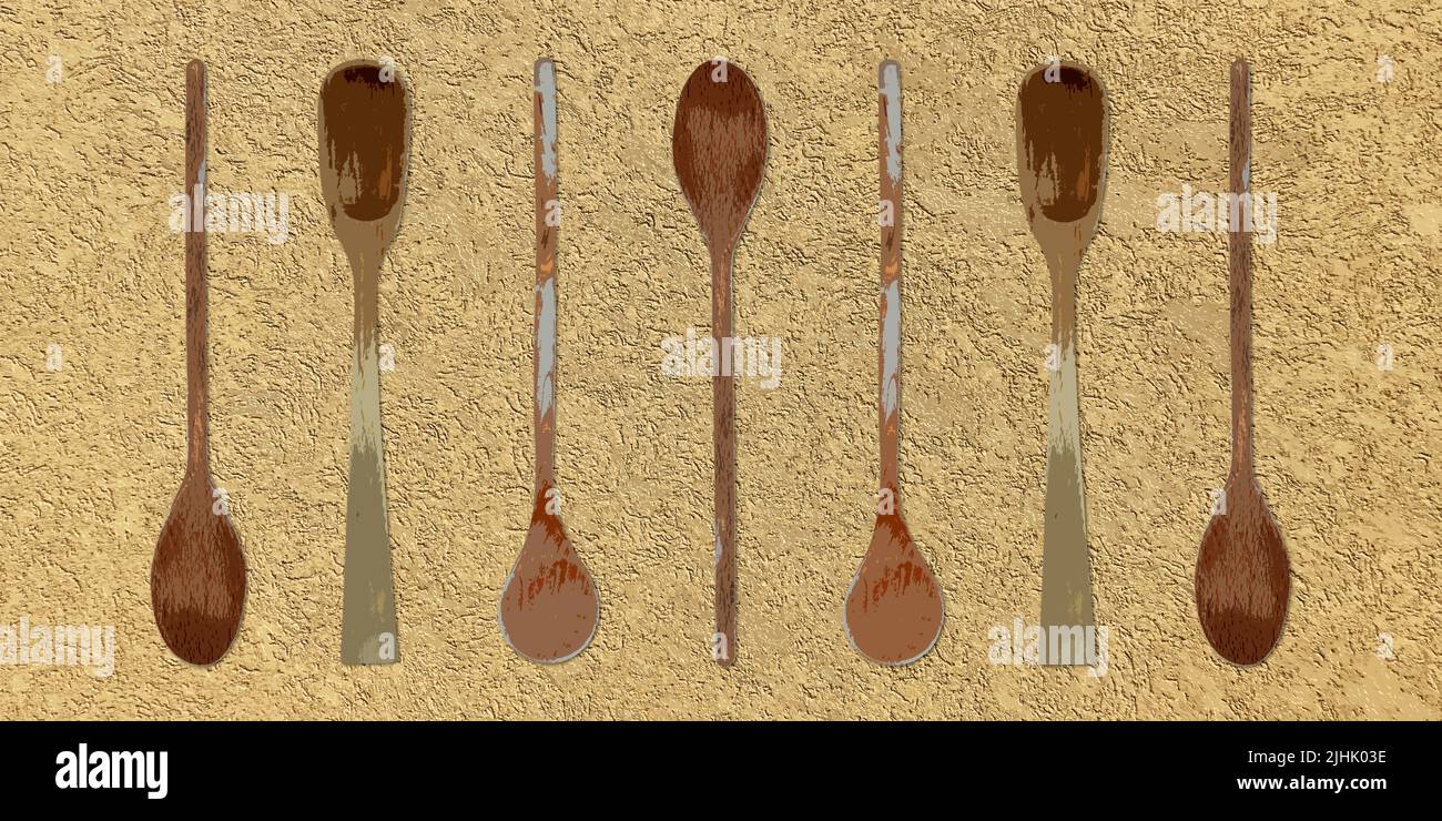 Topview of Set Cooking Wooden Spoons on Texture Background Stock Photo ...