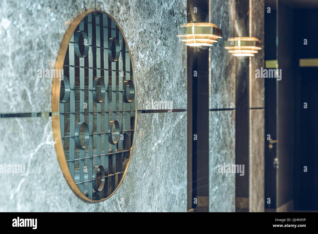 Modern interior of entrance in luxury residential building. Mirror on ...