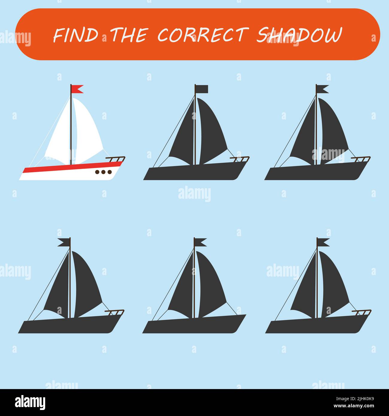 Find the silhouette of the boat. Find the correct shadow. Educational ...