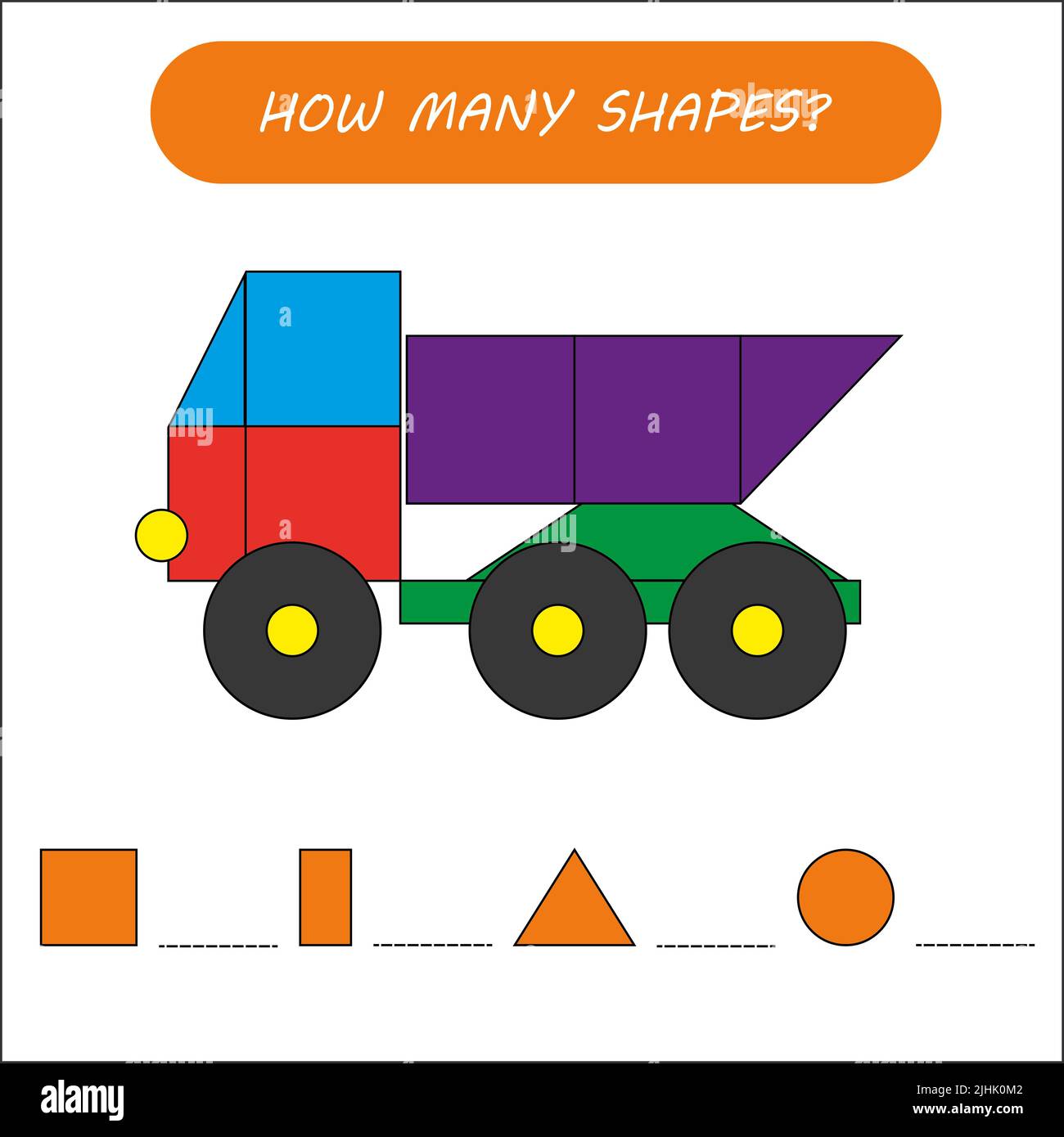 Educational game for kids. Car of geometric shapes. Count triangle ...