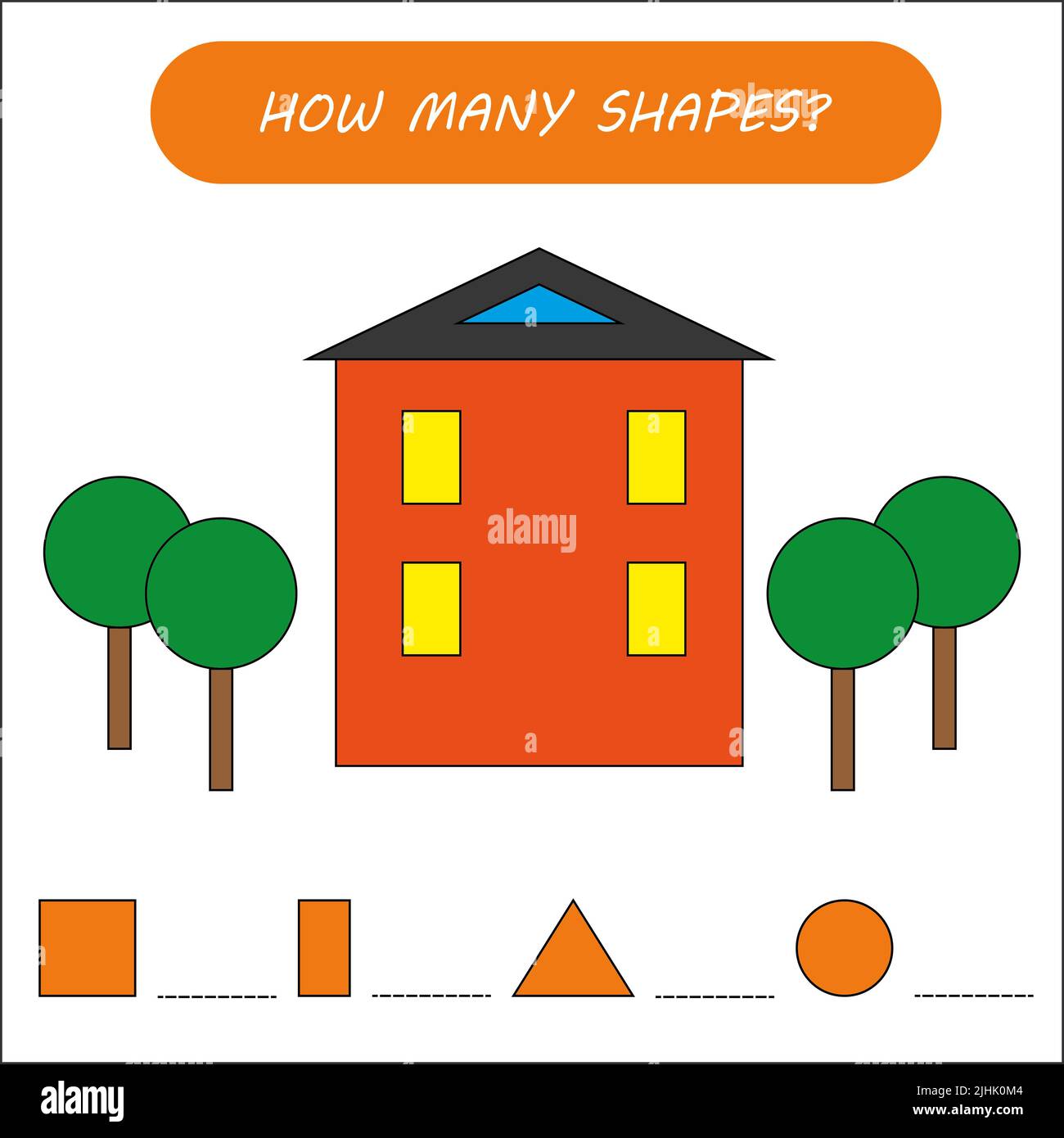 Educational game for kids. House of geometric shapes. Count triangle ...