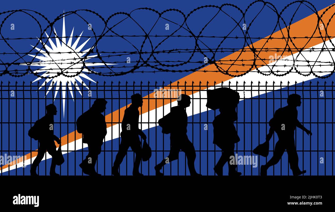 Flag of the Marshall Islands - Refugees near barbed wire fence ...