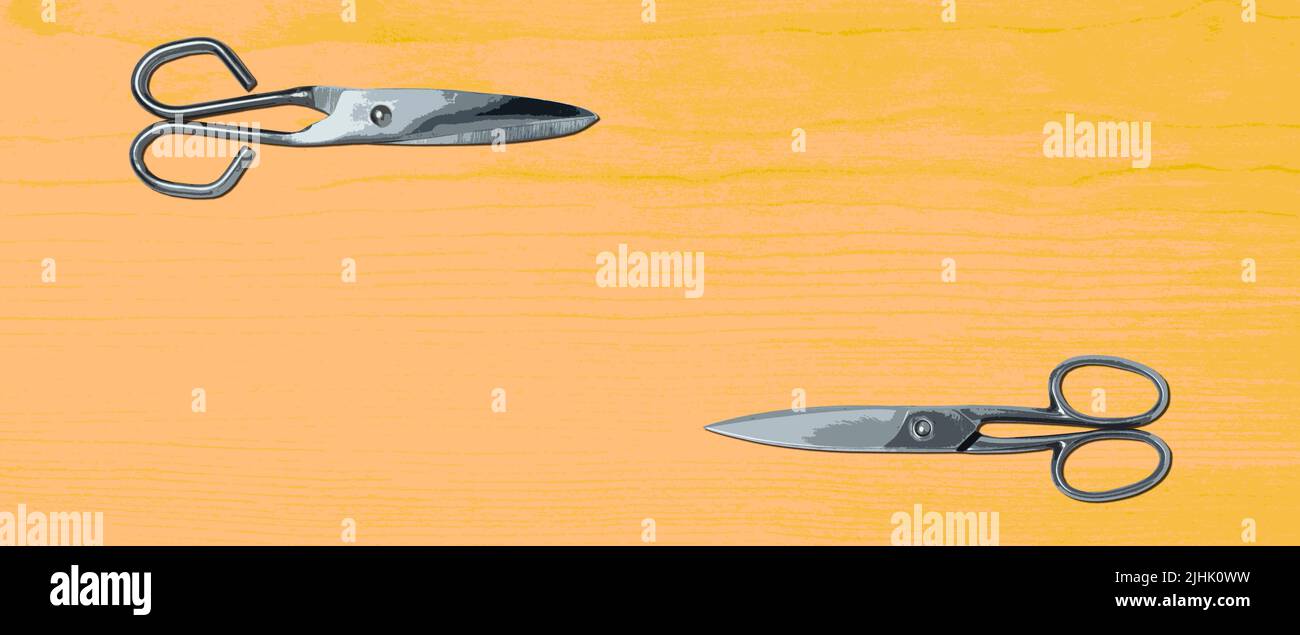 Topview of Metal Scissors on Orange Background Stock Photo - Alamy