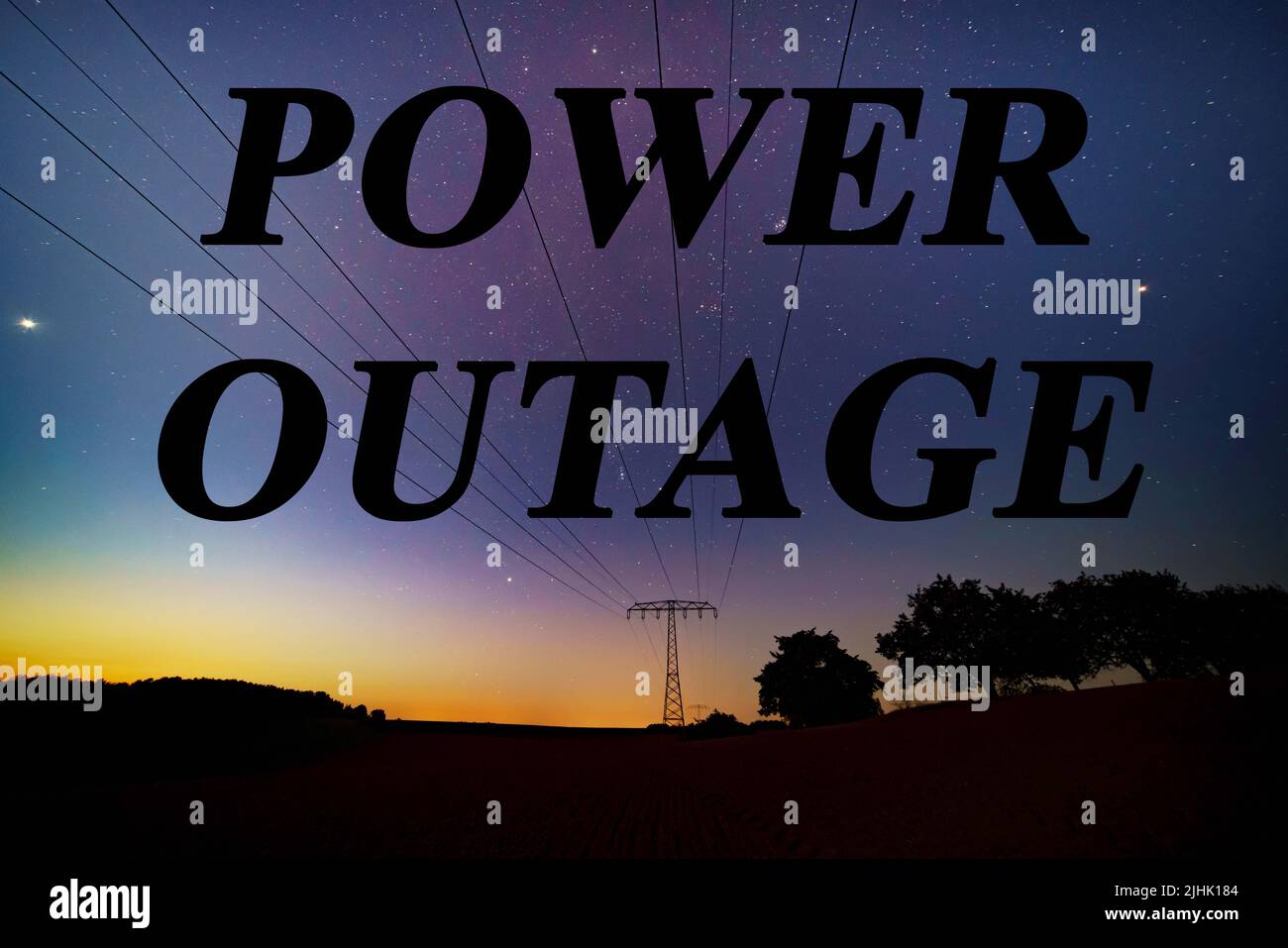 Power outage text on starry sky background. The energy crisis in Europe ...