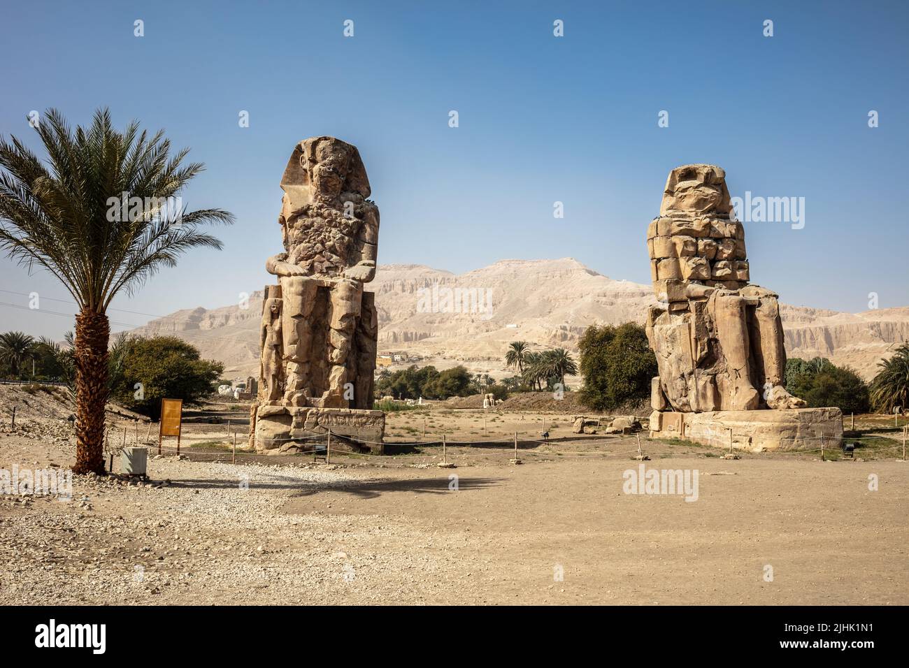 Beautiful daytime view of the Colossi of Memnon. Two large stone ...