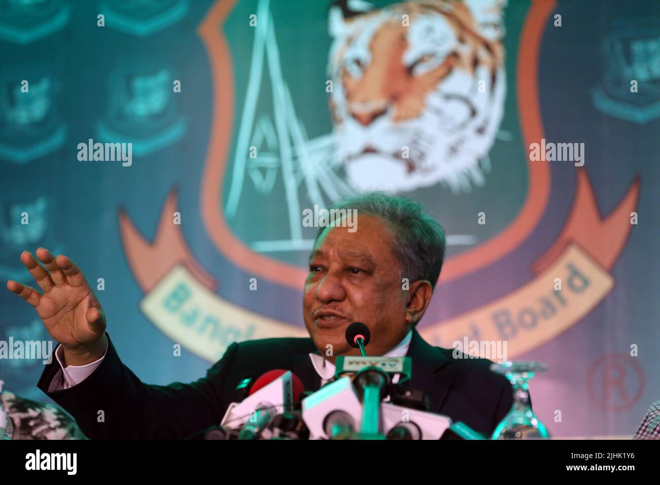 Bangladesh Cricket Board President Nazmul Hasan speaks to journalist ...
