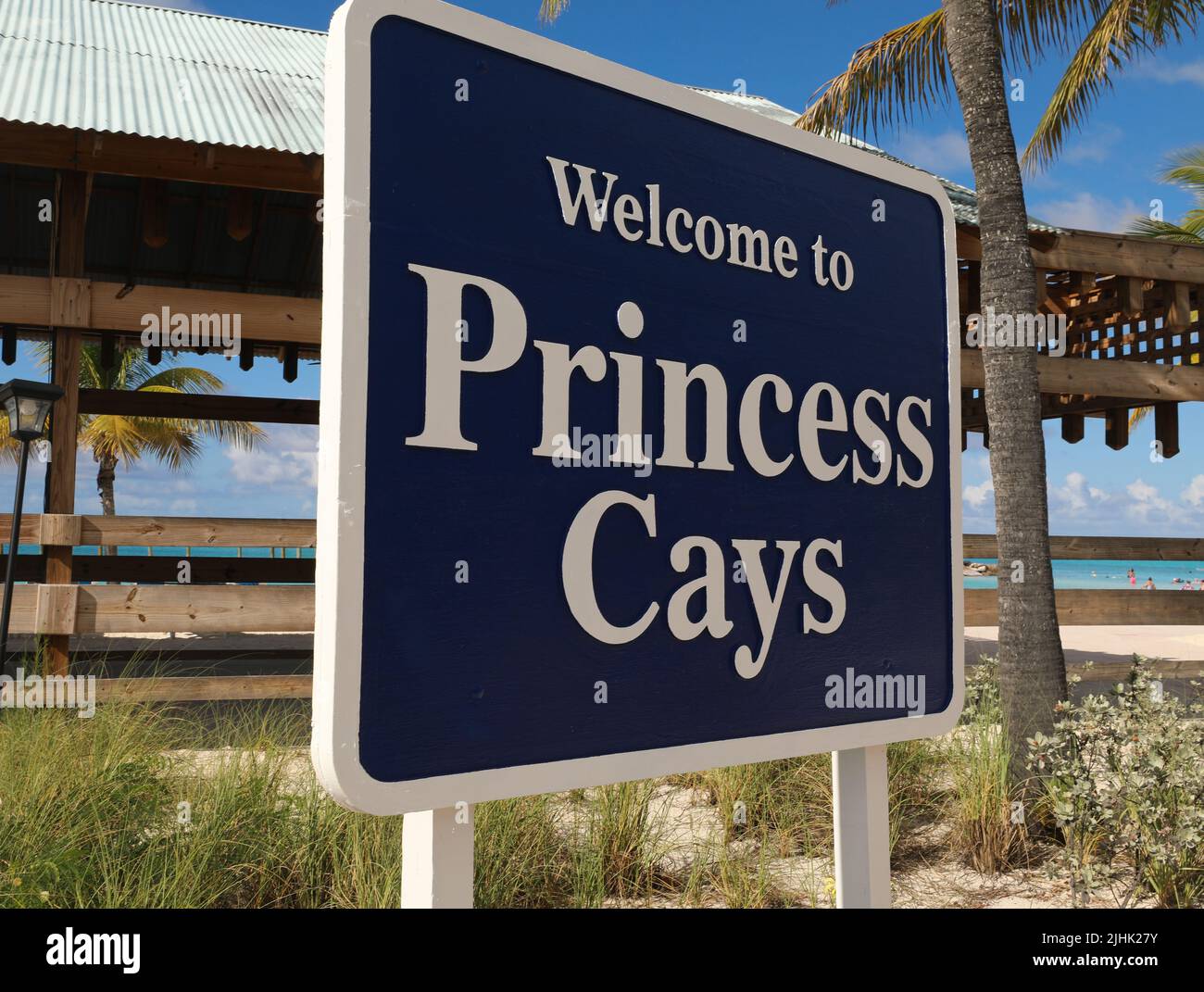 'Welcome to Princess Cays' sign by the entrance of the island Stock ...