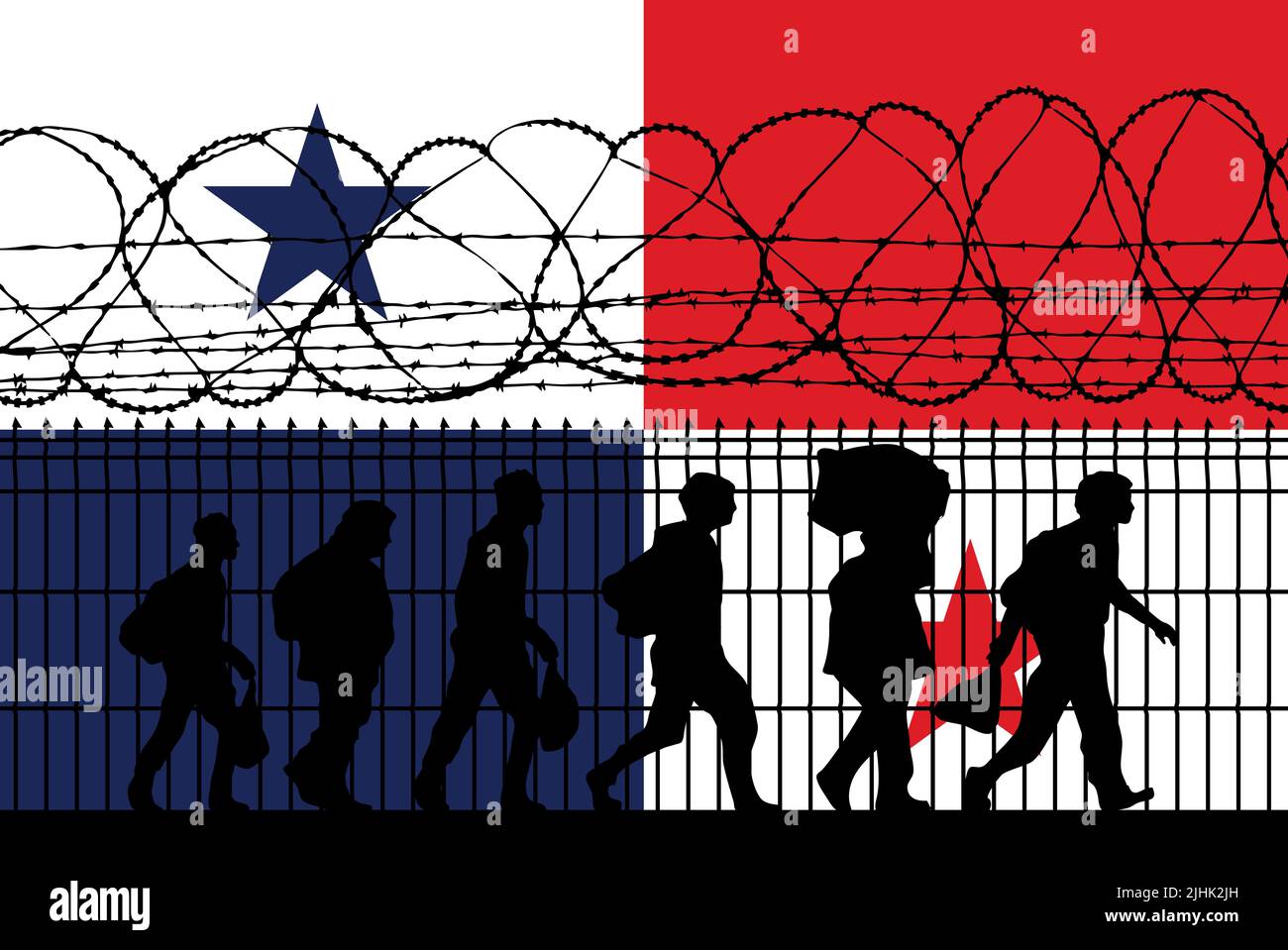 Flag of Panama - Refugees near barbed wire fence. Migrants migrates to ...
