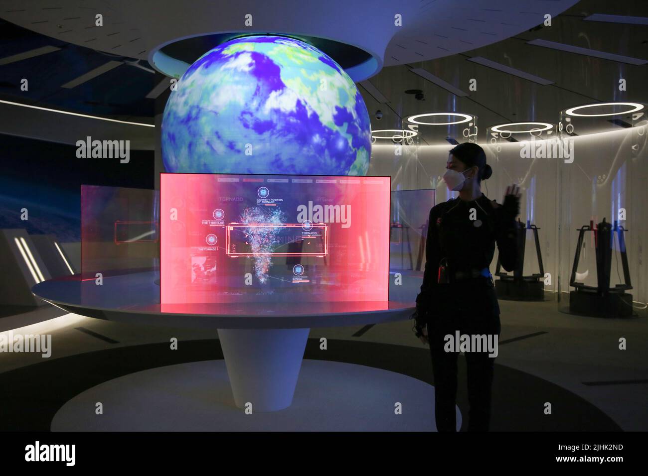 Seoul, South Korea. 19th July, 2022. A guide explains a "space control ...