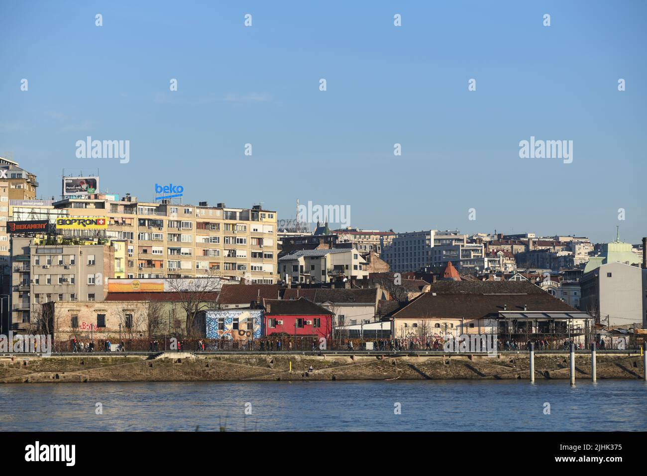 Belgrade skyline: buildings of the Old Town in the Sava riverbank ...