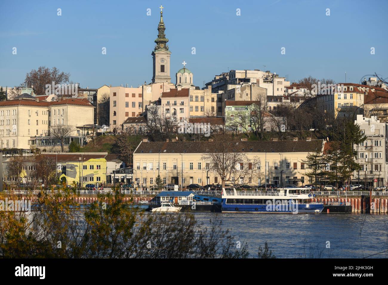 Belgrade skyline: buildings of the Old Town in the Sava riverbank ...