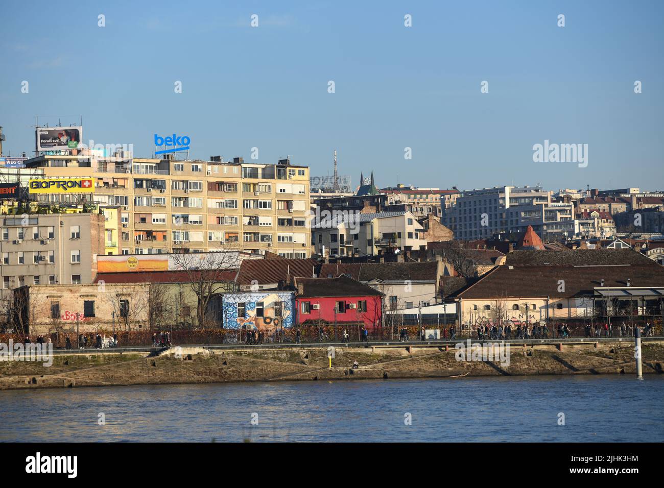 Belgrade skyline: buildings of the Old Town in the Sava riverbank ...