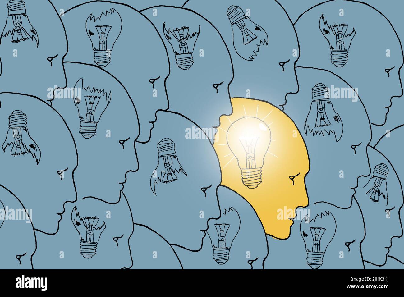 Shiny man in a large crowd of Identical people. The concept of ...