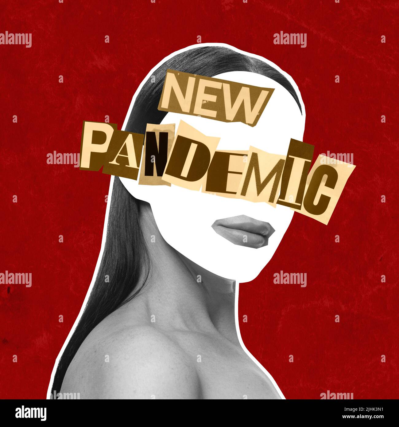 Contemporary art collage. Conceptual image. Faceless silhouette of ...