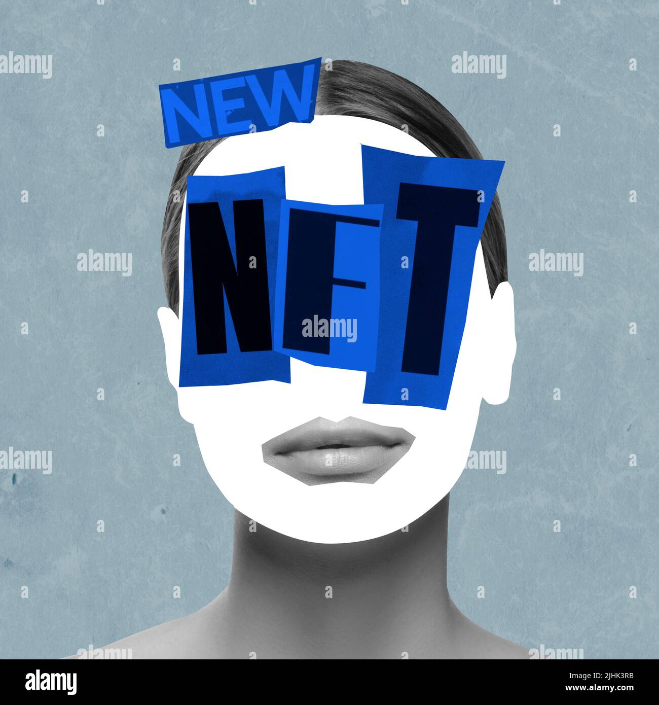 Contemporary art collage. Faceless silhouette of woman with big ...