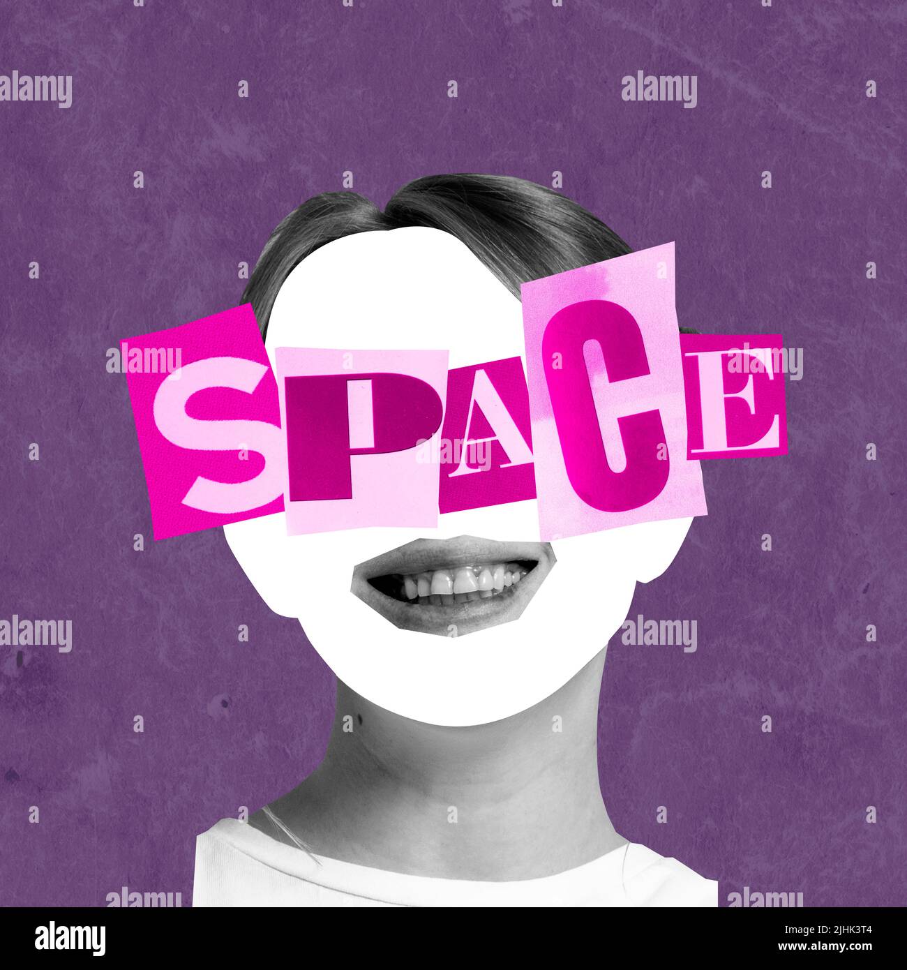 Contemporary art collage. Creative design. Faceless female silhouette ...