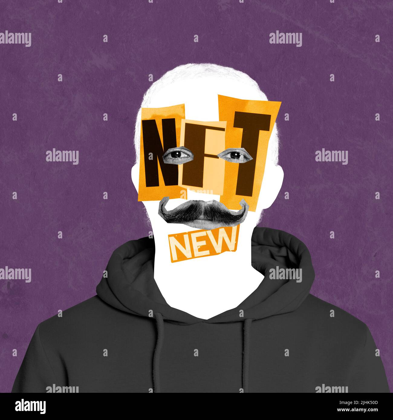 Contemporary art collage. Faceless silhouette of man with newspaper ...