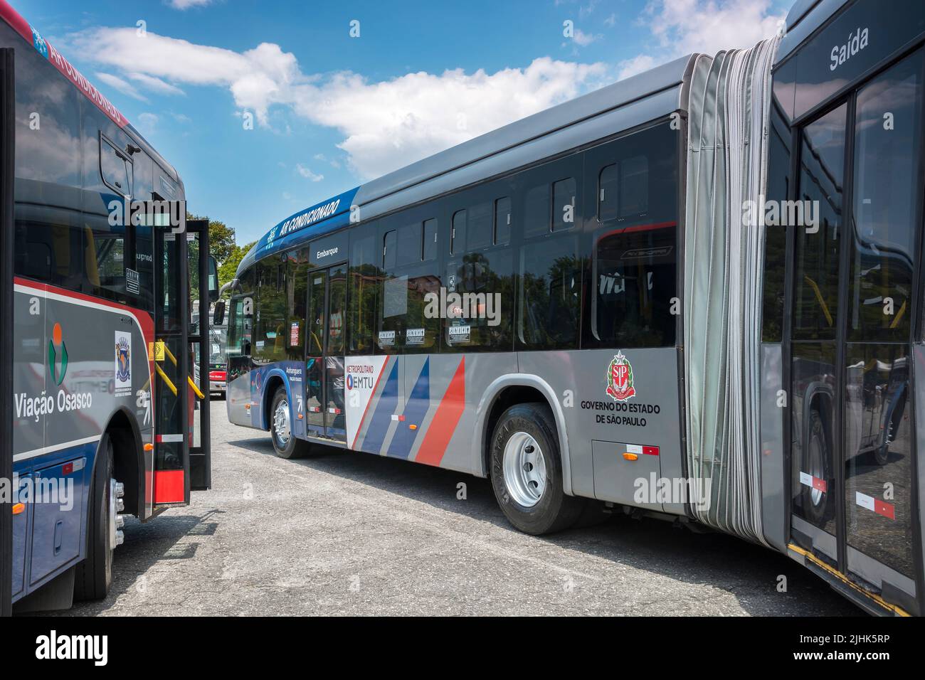 Public transport vehicles on display at the Bus Brasil Fest (BBF 2021 ...
