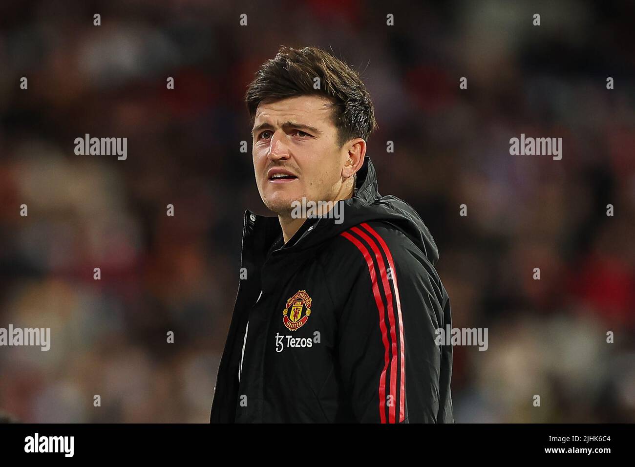 Harry Maguire (5) of Manchester United on the sidelines after being ...