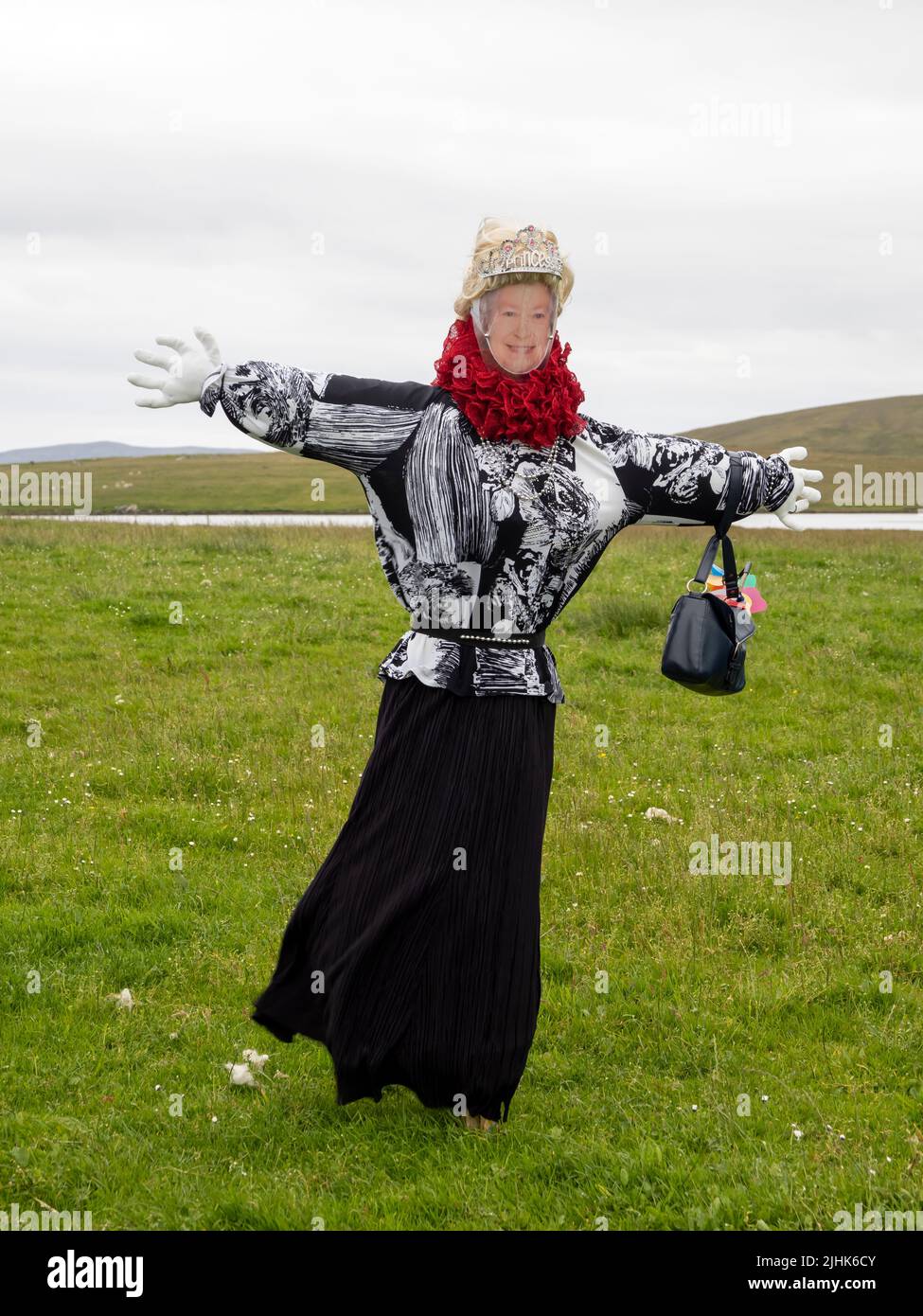 A scarecrow dressed as the Queen near Burravoe, Yell, Shetland ...