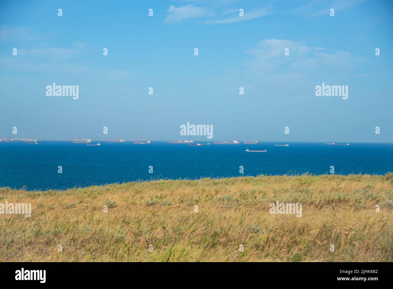 Kerch Strait. View from the Crimean coast. The strait is the border ...