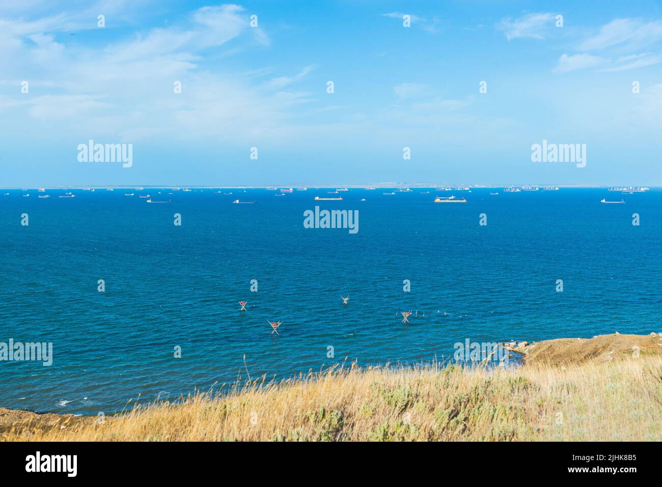 Kerch Strait. View from the Crimean coast. The strait is the border ...