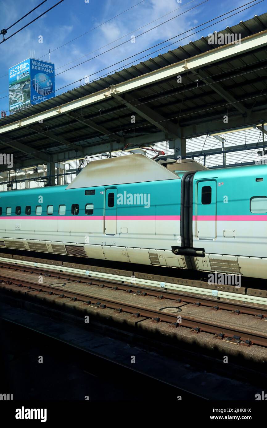 Tokyo, Japan, July 2022. Inside the Tohoku Shinkansen, the scenery from ...