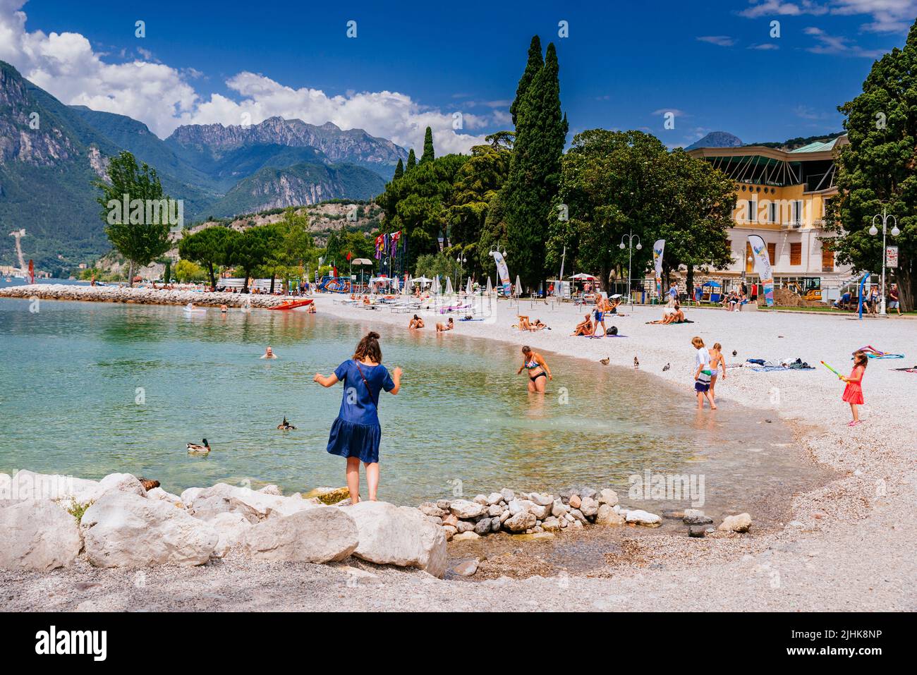 Beach in Torbole. Nago–Torbole is a comune, municipality, in Trentino ...