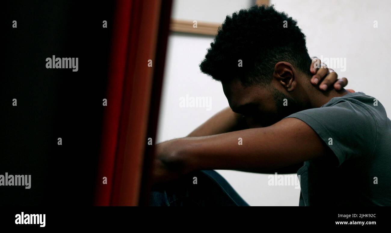 Frustrated black man feeling anxiety. Anxious Candid African person in ...