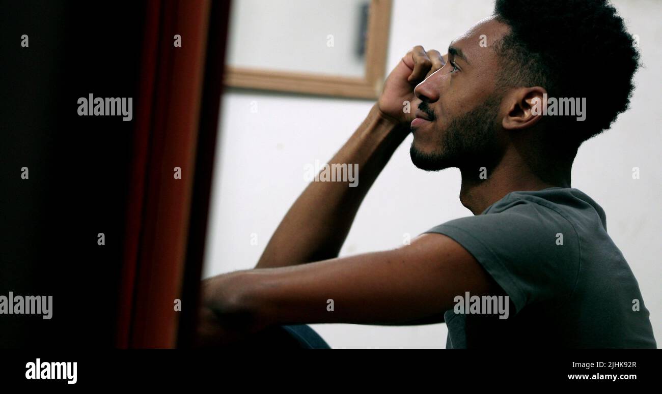 Frustrated black man feeling anxiety. Anxious Candid African person in ...
