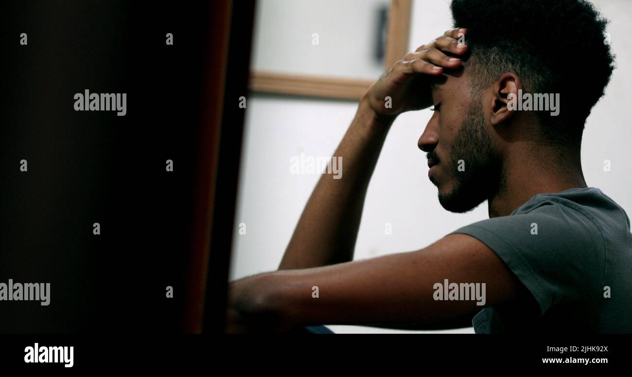 Frustrated black man feeling anxiety. Anxious Candid African person in ...