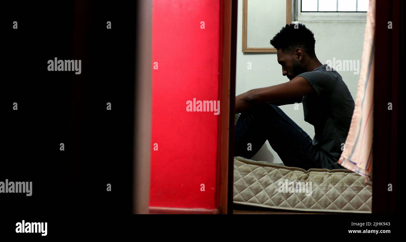 Frustrated black man feeling anxiety. Anxious Candid African person in ...