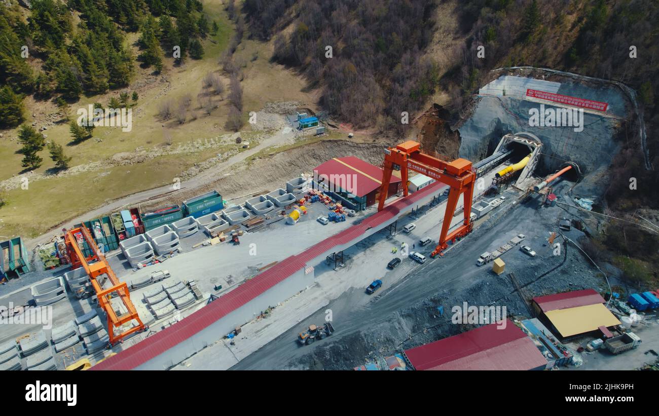 How to build a mountain tunnel. Modern constructions concept. High ...