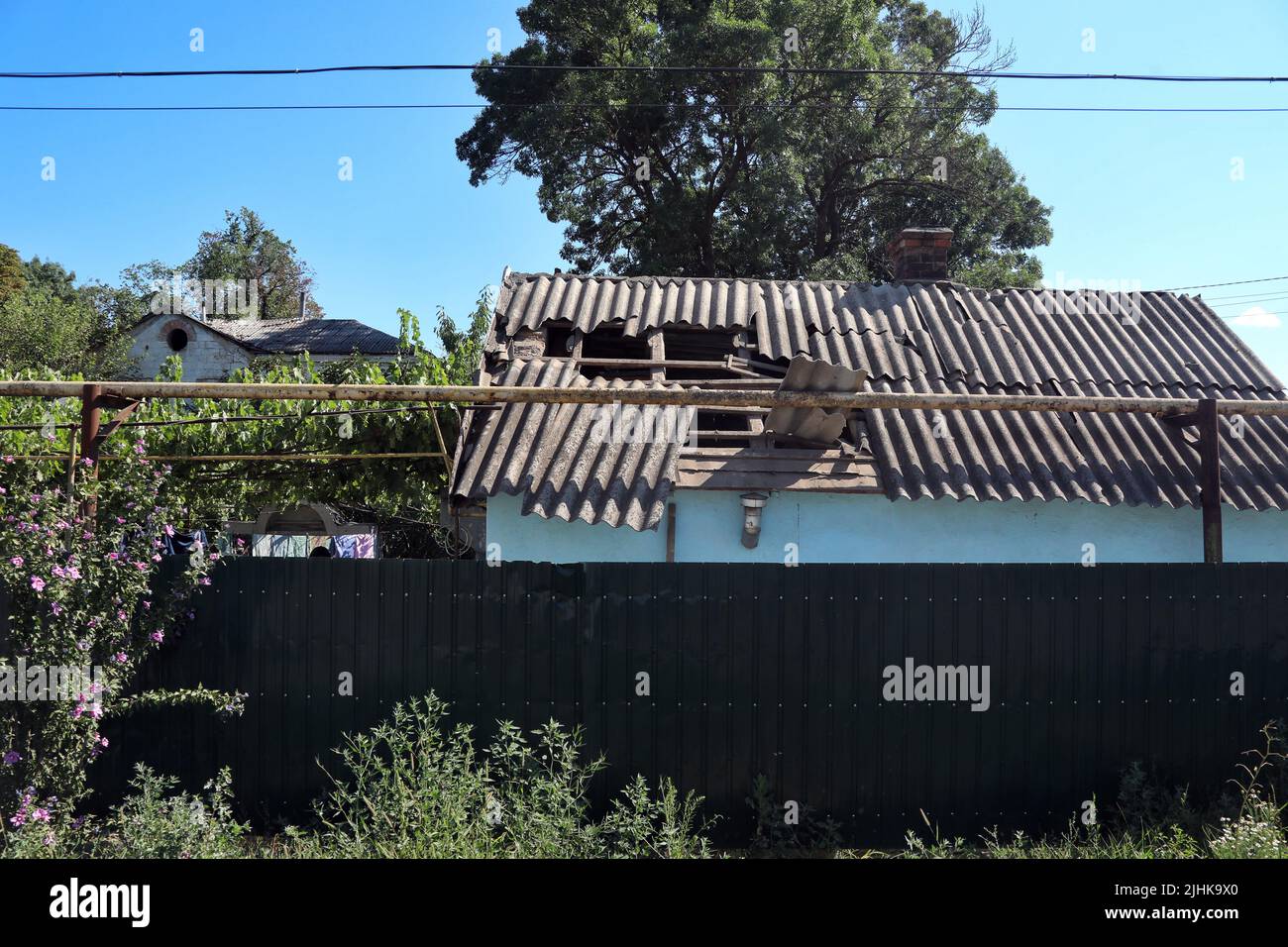 DACHNE, UKRAINE - JULY 19, 2022 - Damage caused by a Russian missile ...