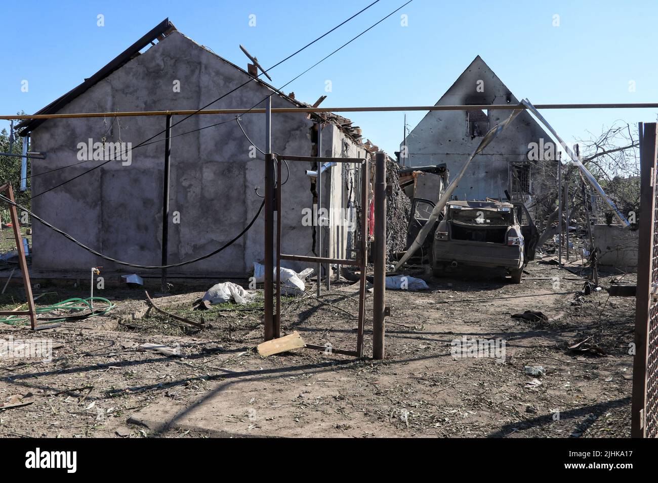 DACHNE, UKRAINE - JULY 19, 2022 - Damage caused by a Russian missile ...