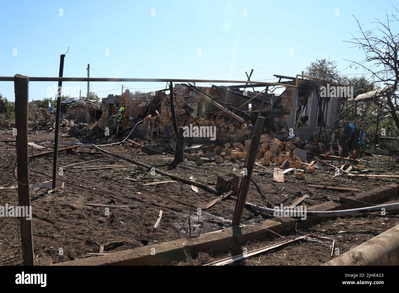 DACHNE, UKRAINE - JULY 19, 2022 - Damage caused by a Russian missile ...