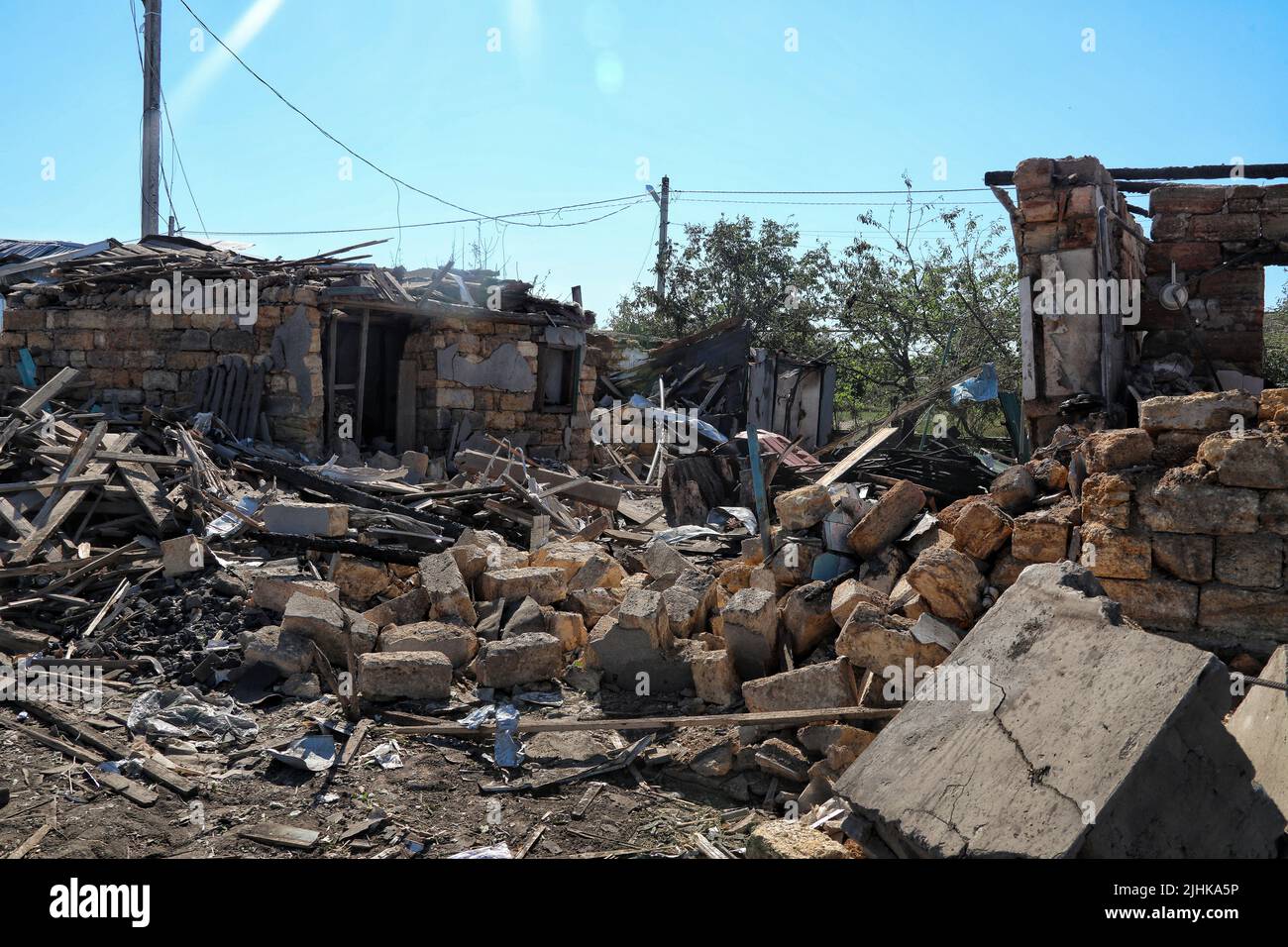 DACHNE, UKRAINE - JULY 19, 2022 - Damage caused by a Russian missile ...