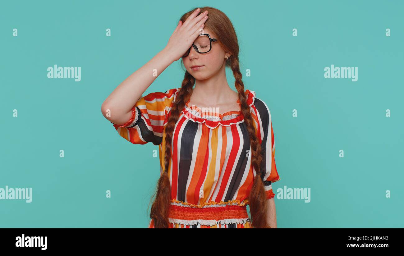 Upset tired, bored ginger girl making face palm gesture, feeling bored ...