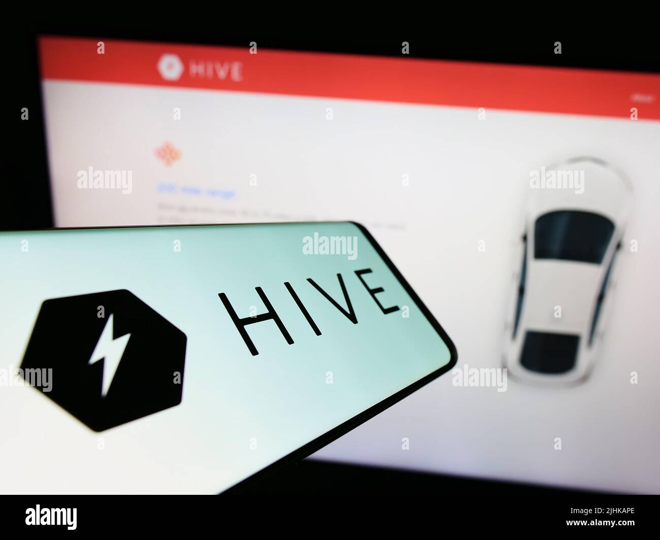 Smartphone with logo of US company Hive Technologies Inc. (Drive Hive ...