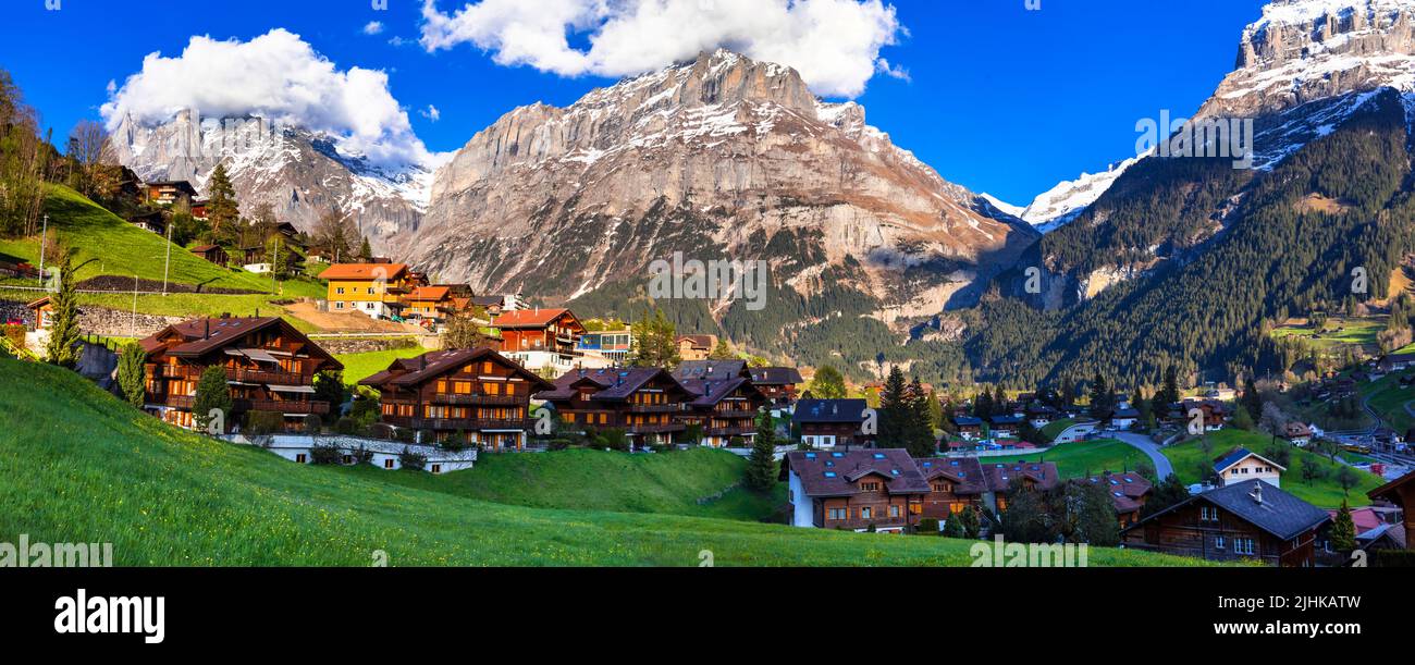 Switzerland nature and travel. Alpine scenery. Scenic traditional ...