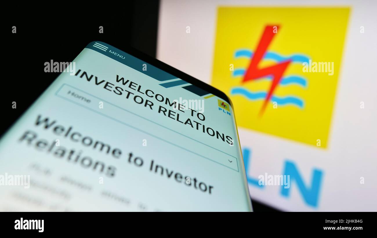 Mobile phone with webpage of company PT Perusahaan Listrik Negara (PLN ...