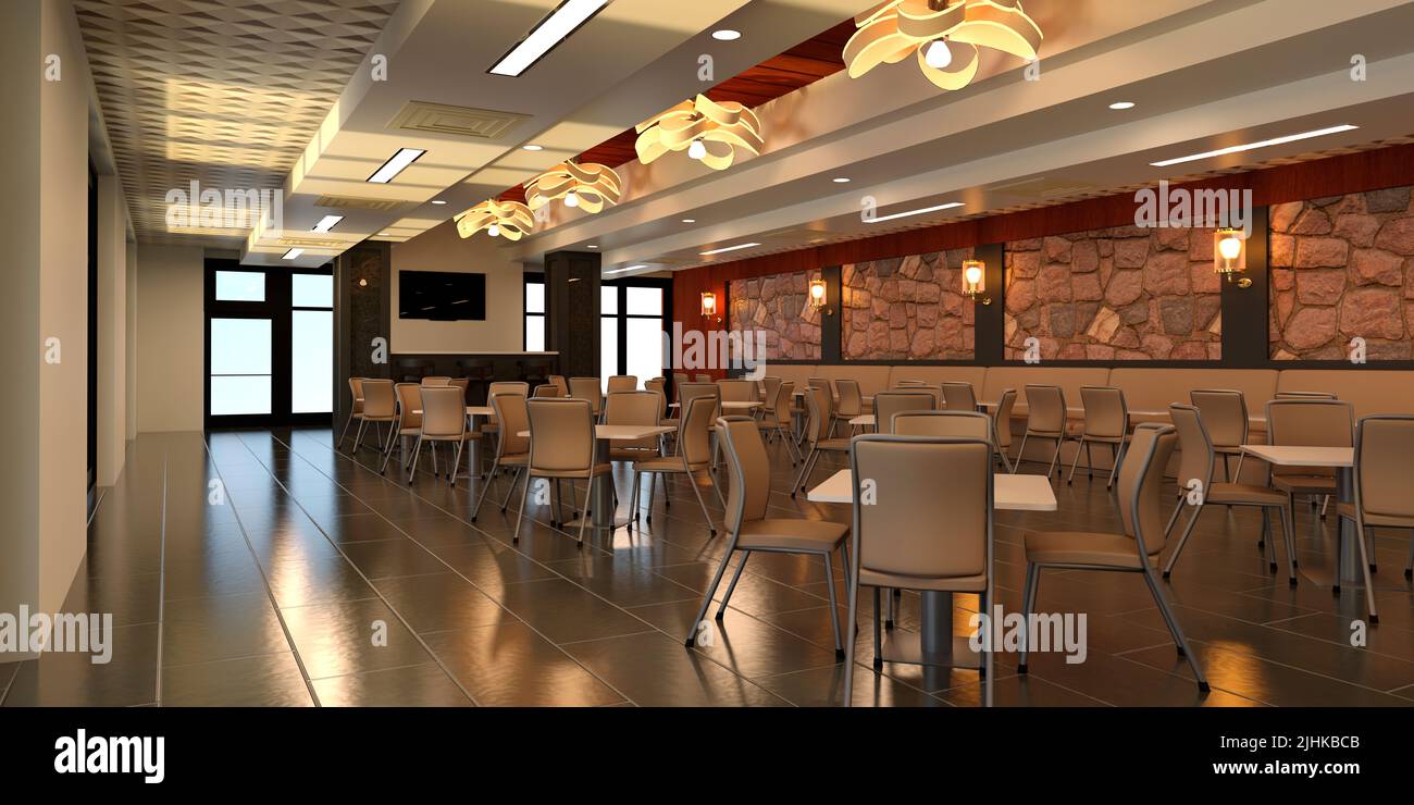 3D rendering of a hotel restaurant interior Stock Photo - Alamy