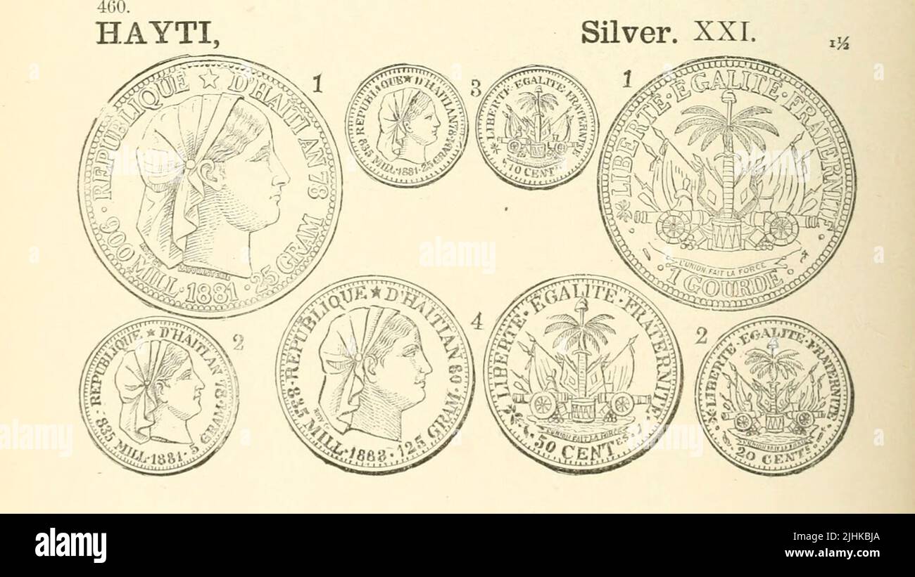Silver Coins of Hayti / Haiti from the book Illustrated encyclopaedia ...