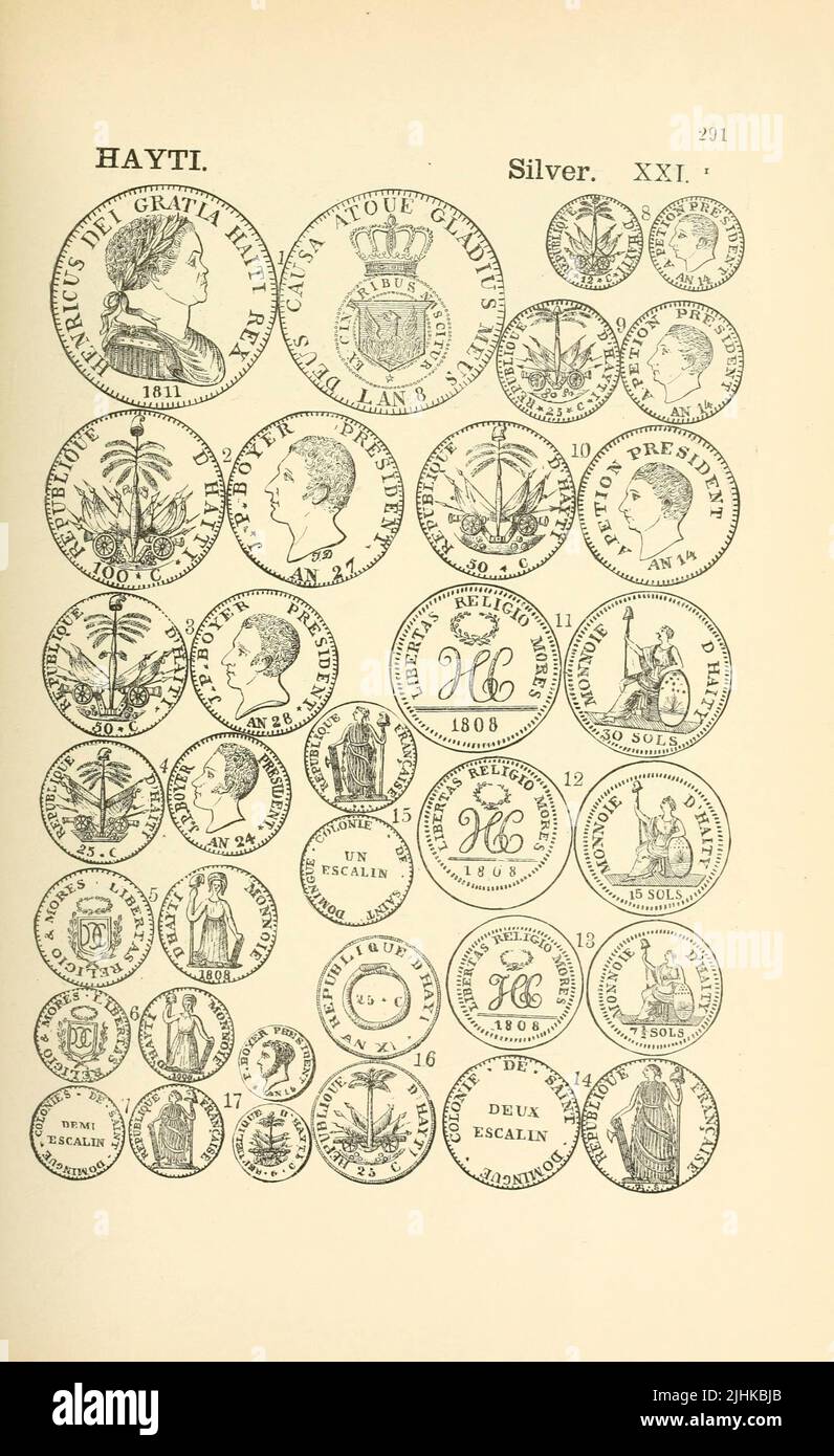 Silver Coins of Hayti / Haiti from the book Illustrated encyclopaedia ...