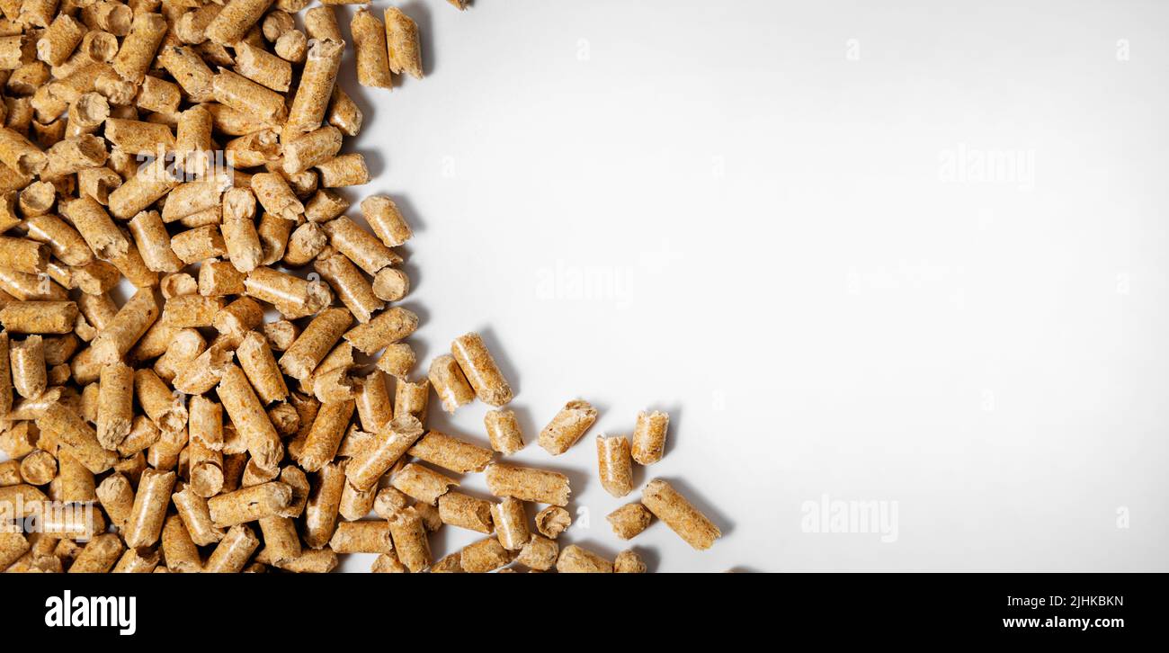 wood pellets on white background. copy space Stock Photo - Alamy