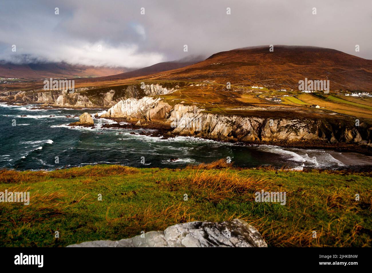 Rugged, spectacular and wild stretch of coastline on Achill Island, the ...