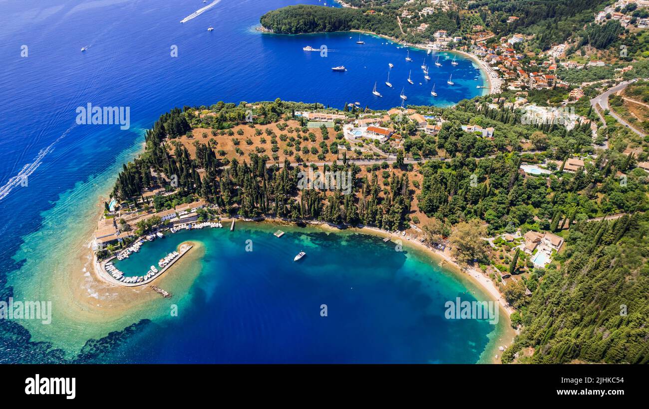 Stunning nature beach scenery of Corfu . Aerial view of Kalami bay ...